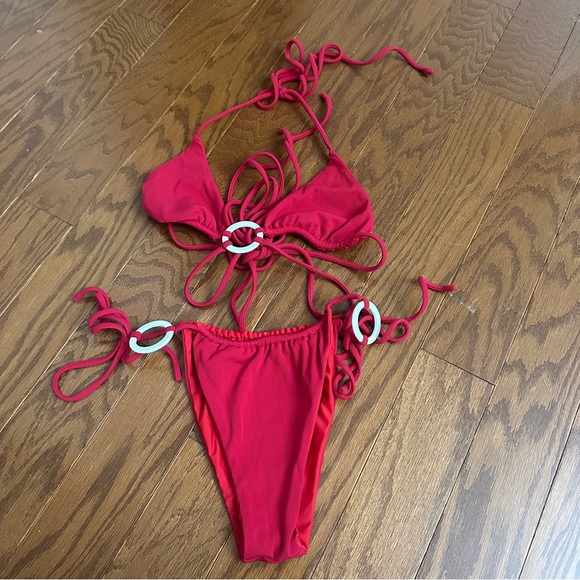 Vdm | Swim | Vdm The Label Red Strappy Bikini With White Circle Rings ...